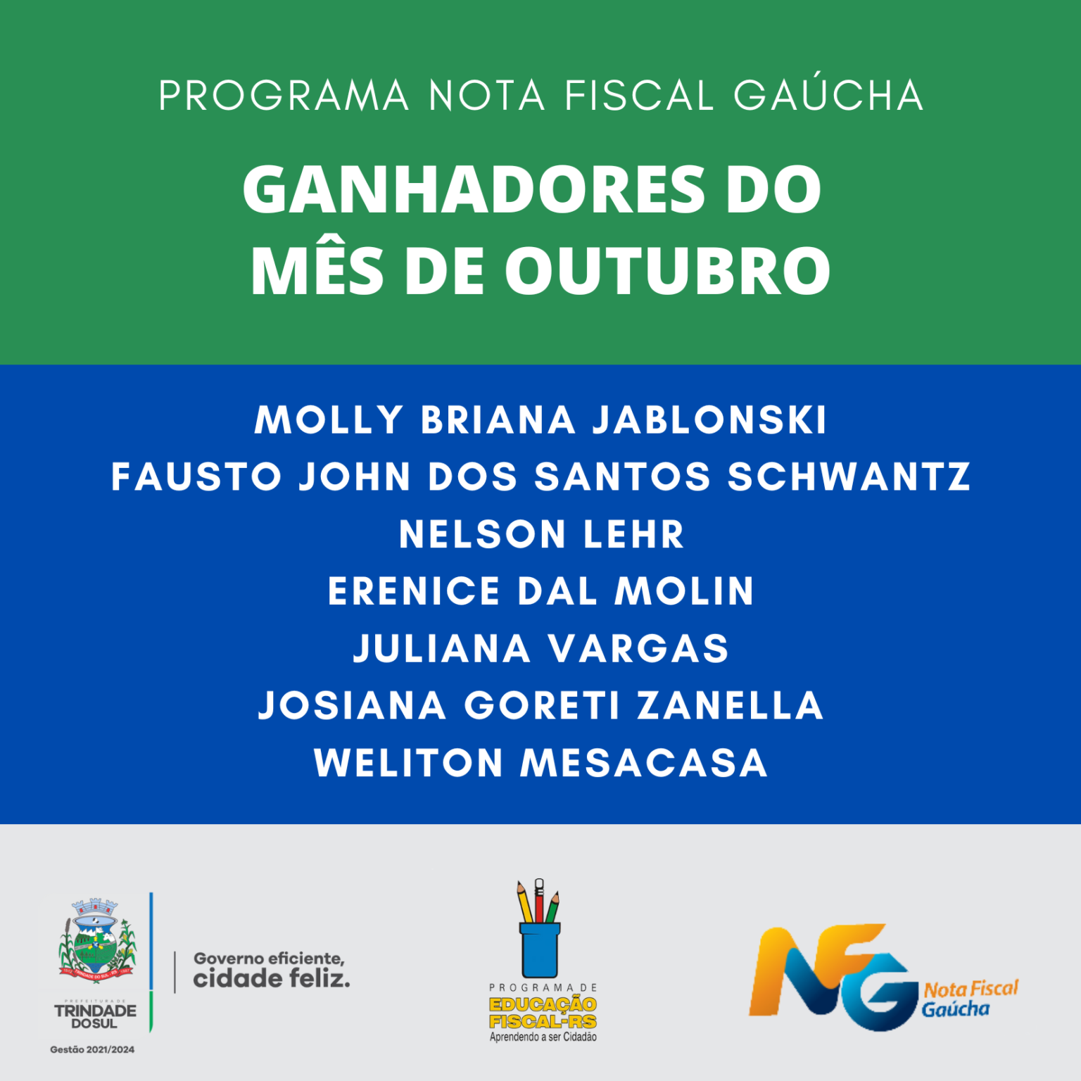 Divulgado os ganhadores do Programa Nota Fiscal Gaúcha do mês de ...