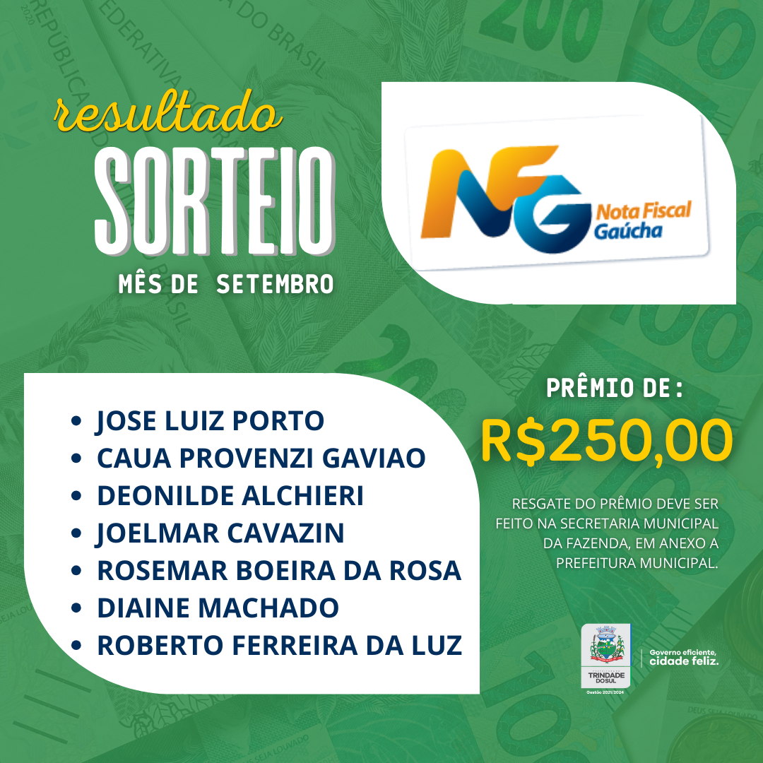 Resultado do sorteio do Programa Nota Fiscal Gaúcha - Prefeitura ...